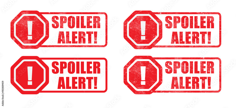 Red Spoiler Alert Warning Graphics with Exclamation Mark and Octagonal ...
