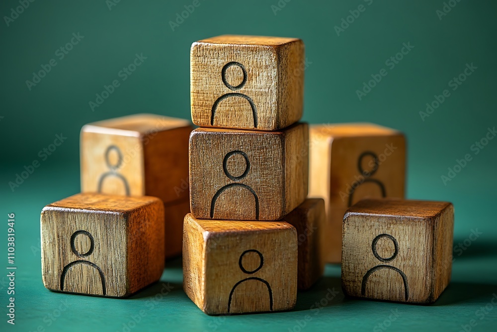 Dark Green Workforce Hierarchy Stacked Pictogram Blocks Collaboration ...