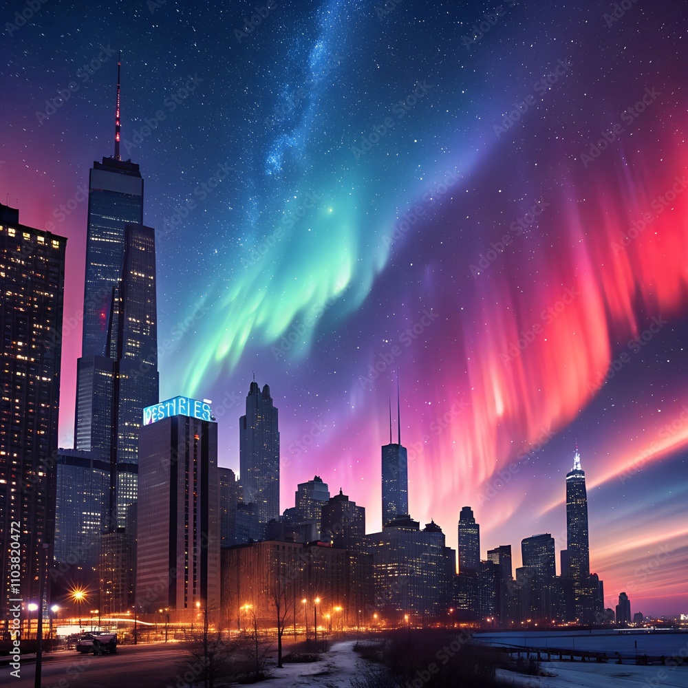 northern lights, aurora borealis, city, skyline, night, sky, stars ...