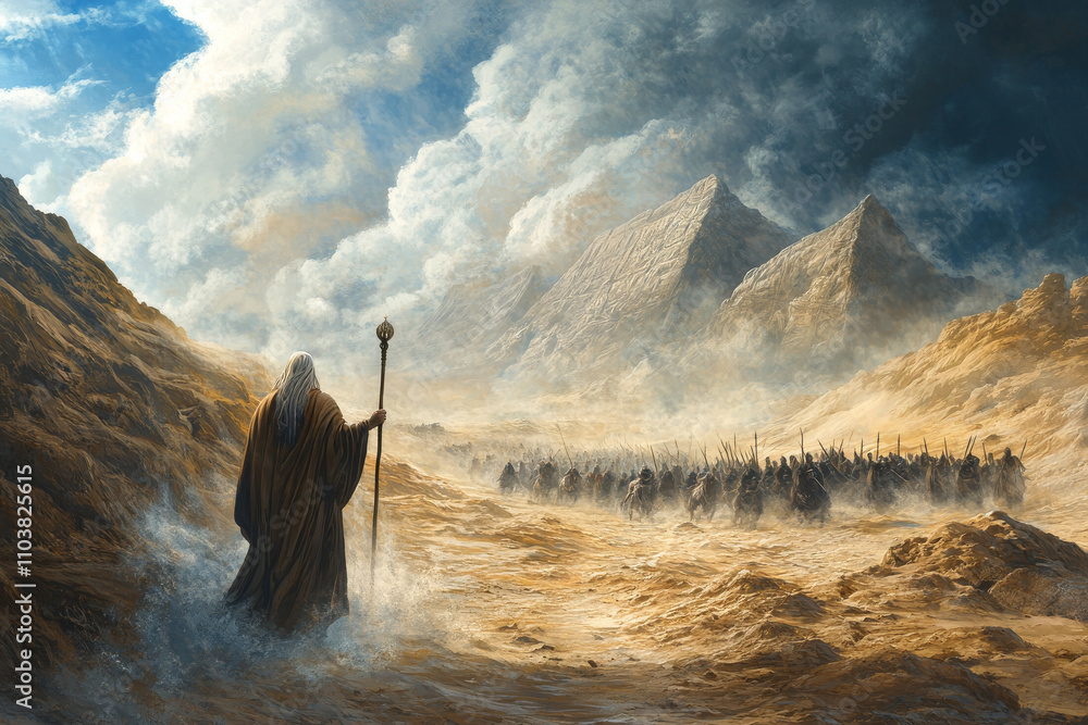 A powerful digital illustration of the Israelites fleeing Egypt, with ...