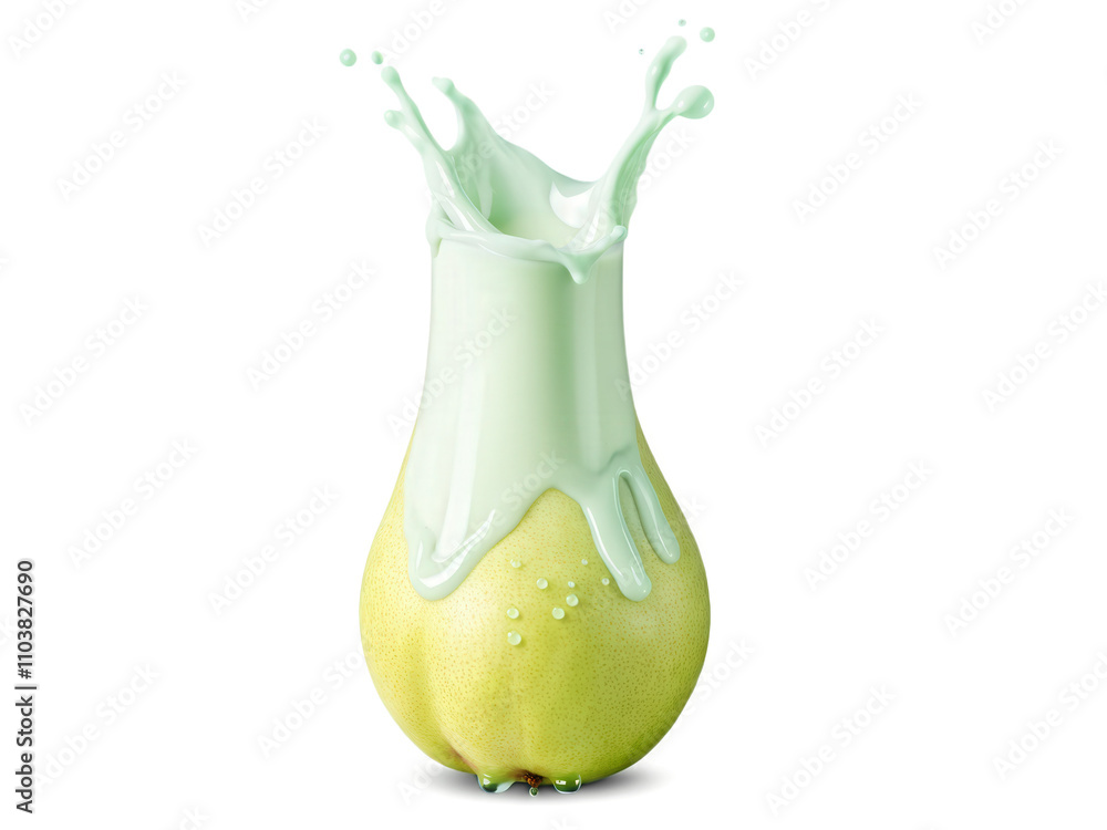 Splash of pear green milk isolated on transparent background A fresh ...