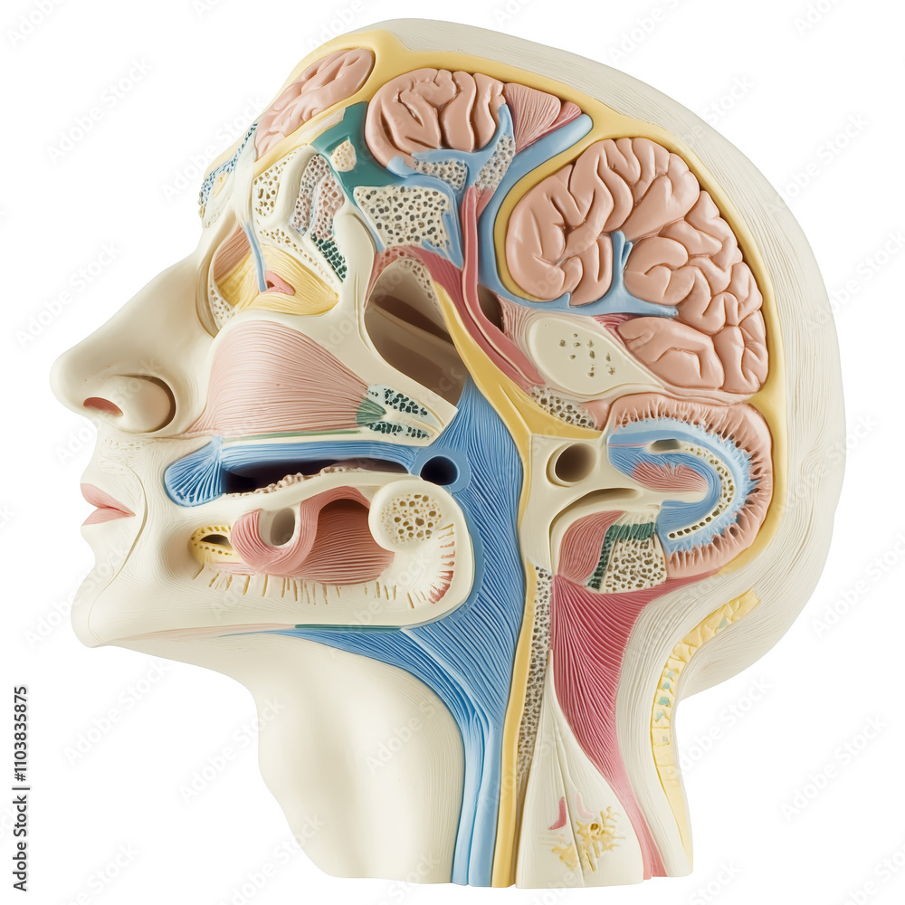 Human head structures and organs detailed anatomical model. Scientific ...