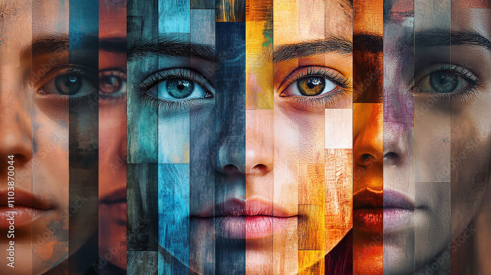 Abstract representation of a human face using diverse facial features ...