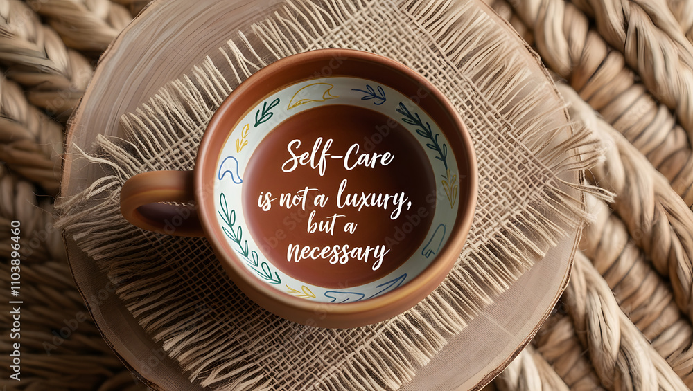 Self-care is not a luxury, but a necessary, Clay mug with cursive quote ...