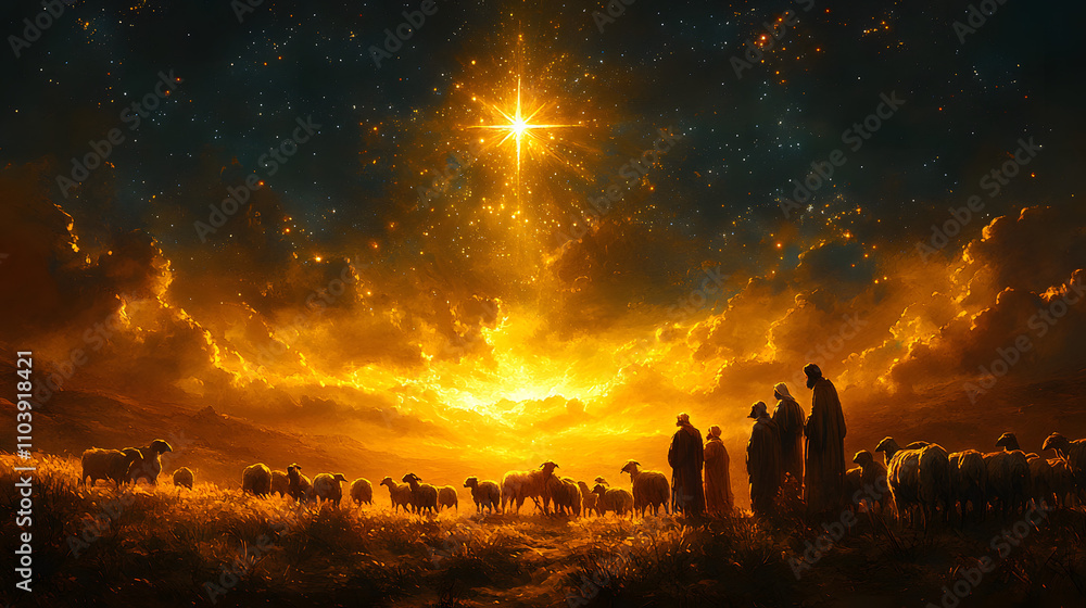 A group of sheep depicted in a watercolor style, appearing to flock in ...