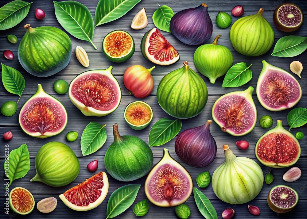 Vibrant Fig Illustrations Featuring Tiger Figs and Fried Figs with ...