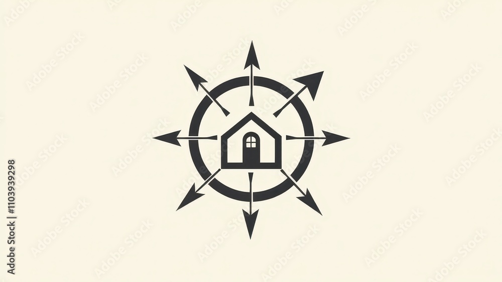 Sign with arrows pointing to the property. A compass rose design ...