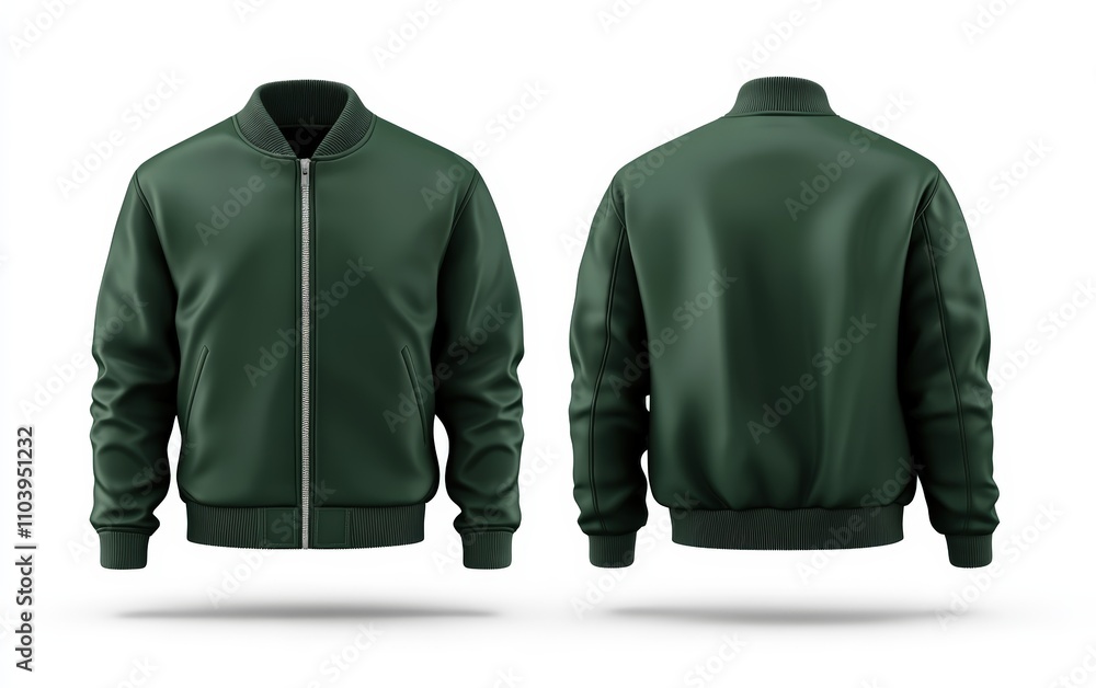 Blank green jacket mockup, front and back view, 3D rendering, white ...