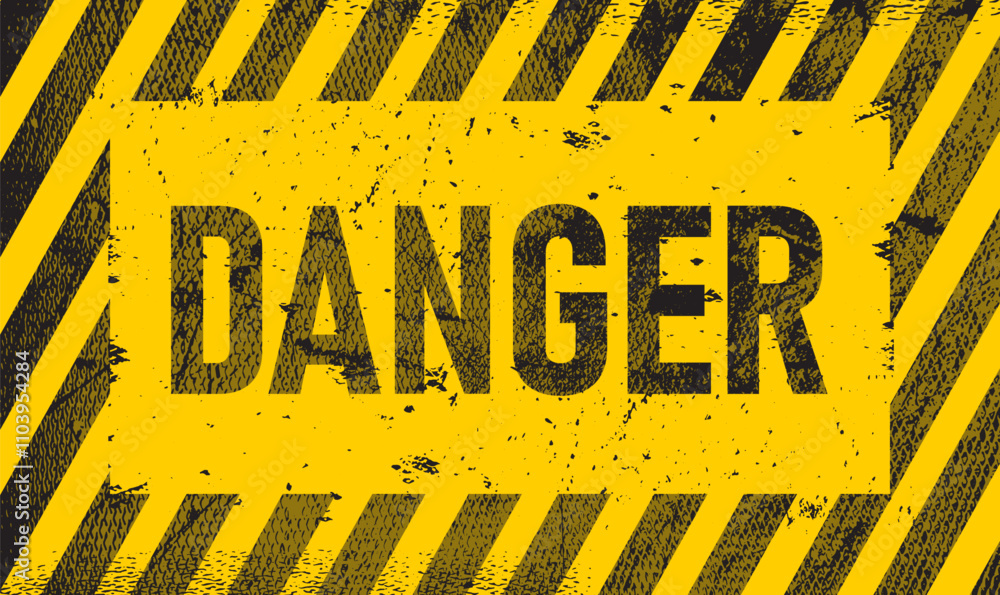 Sign with the inscription Danger. Warning black and yellow sign. Border ...