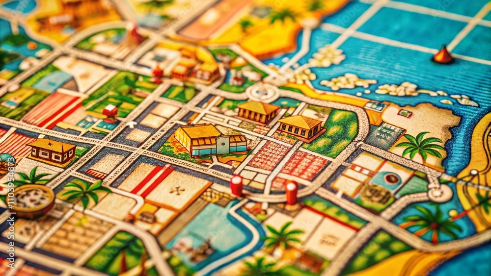 Vintage Retro Street Map of Santa Rita, Guam - Detailed City Layout ...