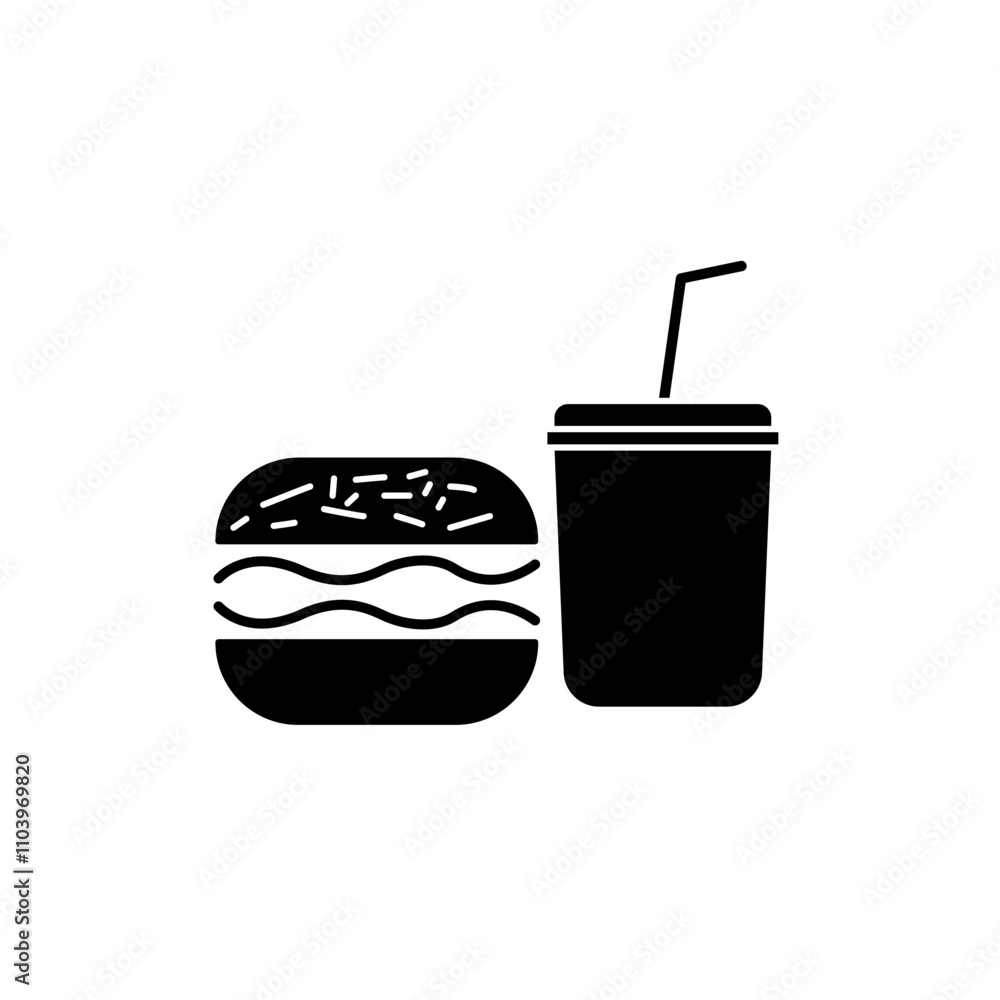 Hamburger and soft drink cup, Fast food icon, icon flat style pictogram ...