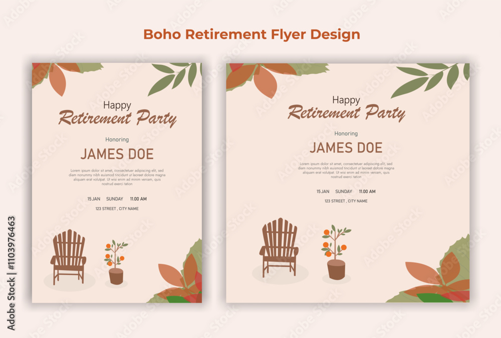 Boho Retirement flyer. Happy retirement flyer. vintage. traditional ...