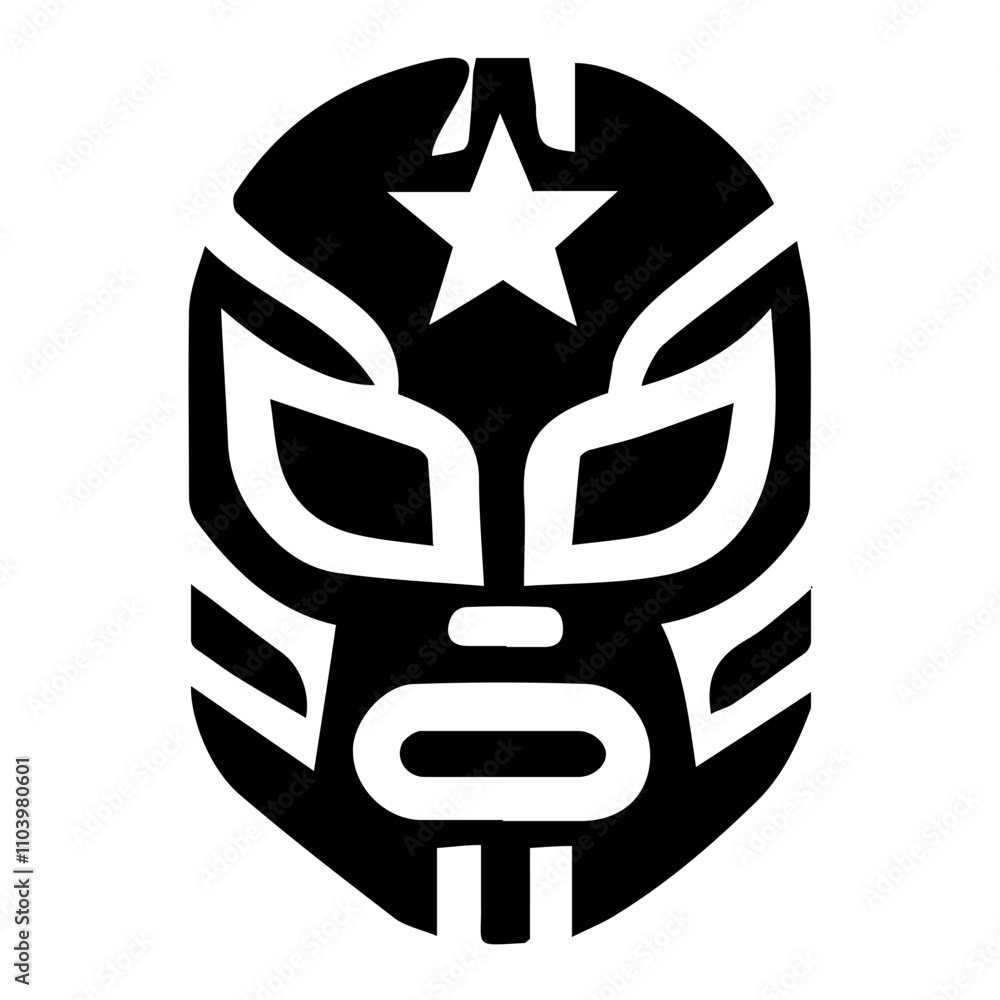 Luchador Mask Black and White Vector Icon - Bold Mexican Wrestling ...