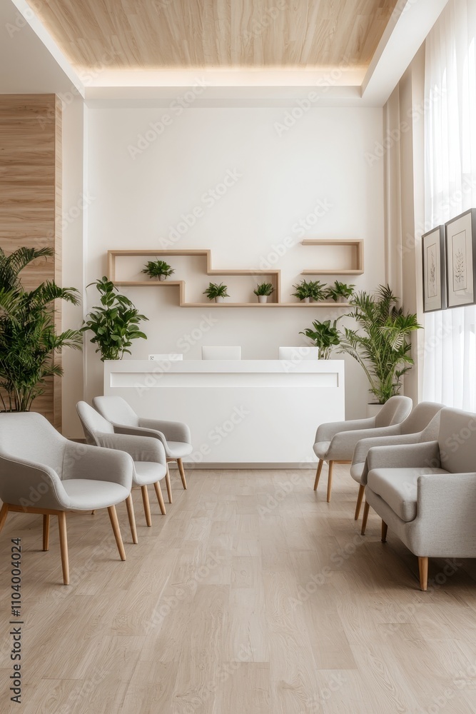 Symmetrical Elegance Minimalist White Reception Desk in Tranquil ...