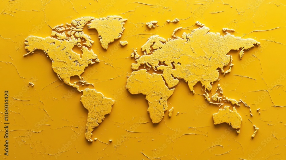 Detailed World Map Texture in Yellow and Subtle Relief Design Stock ...