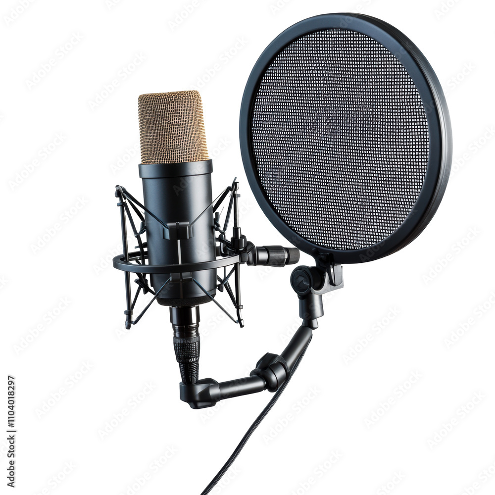 Professional microphone setup with pop filter for recording on ...