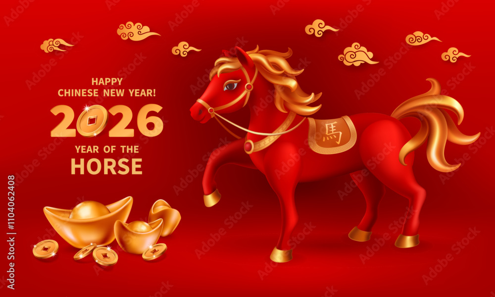Red Fire Horse is a symbol of the 2026 Chinese New Year. 3d figure of ...