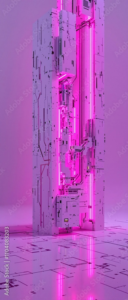 Pink painted concrete structure with integrated lighting effects and ...