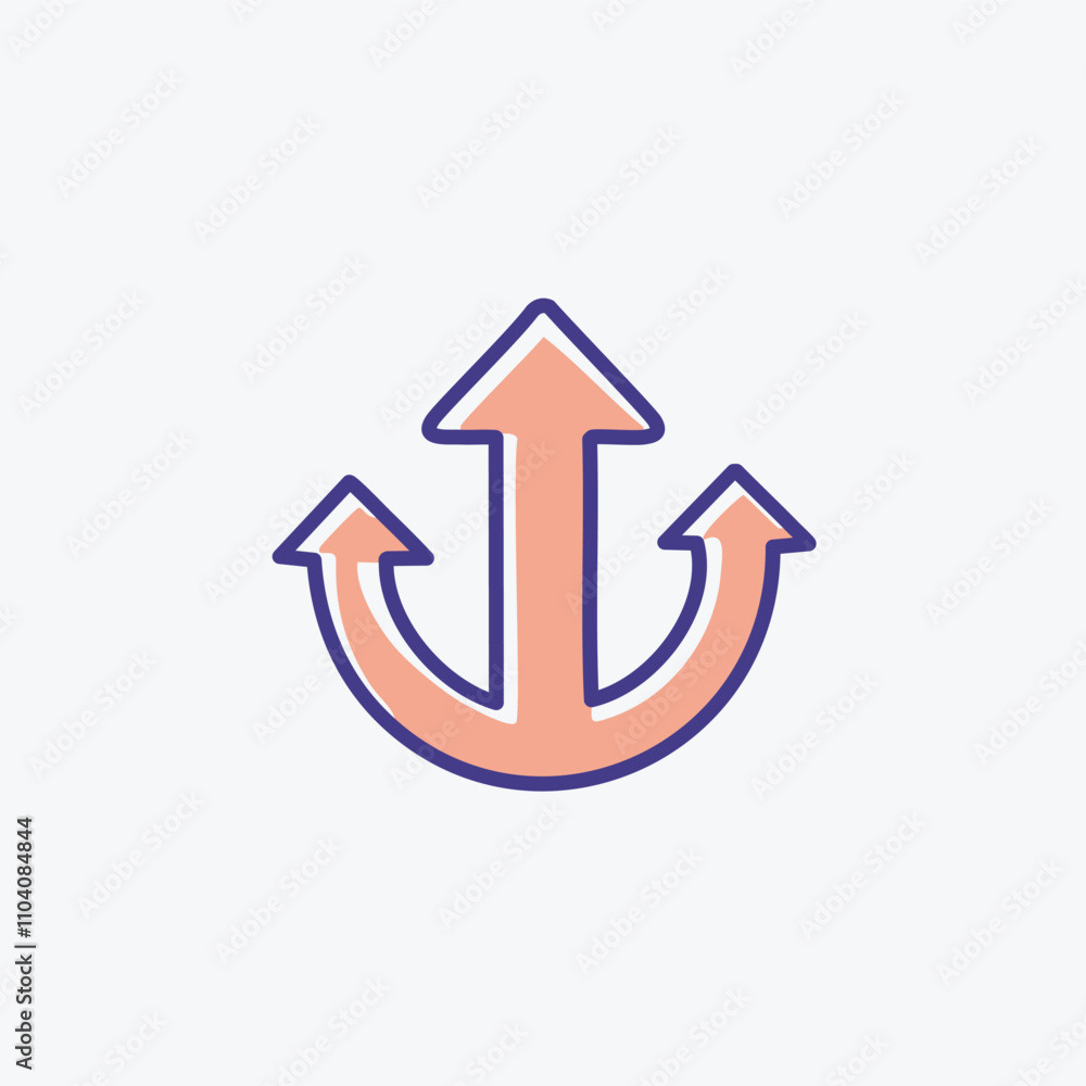 Triple arrow anchor icon. Upward pointing anchor symbol. Represents ...