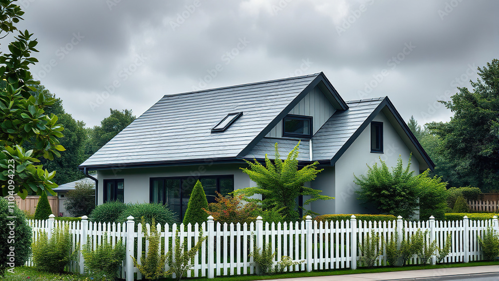 Ilustración de Stock Grey and black roof shingles on a modern house ...