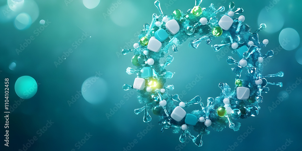 Abstract Microbial Art Cell Structure Image, Blue and Green Molecular ...