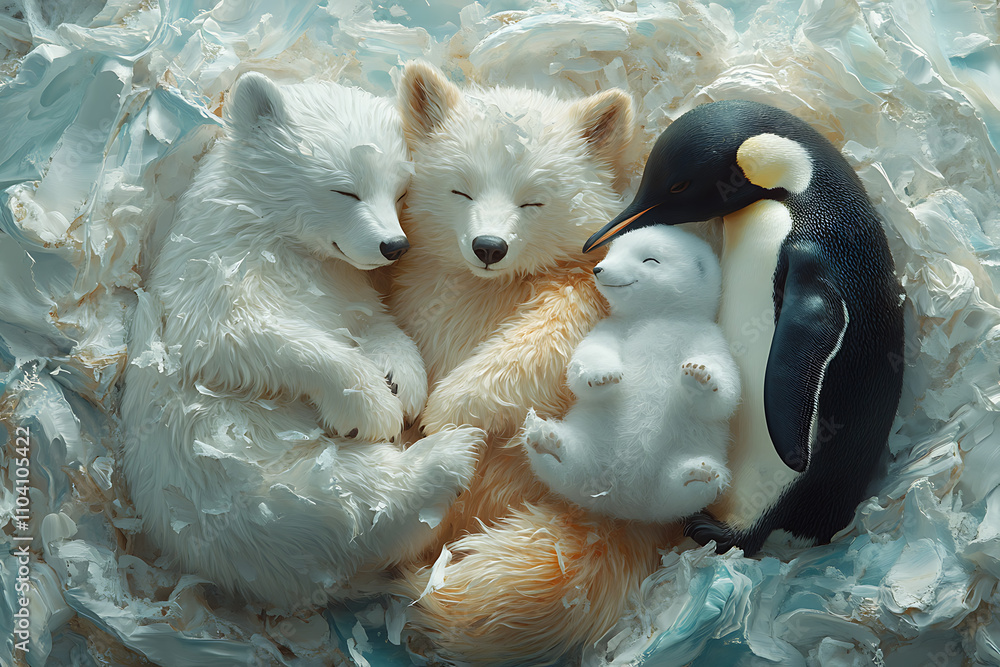Cute and adorable animals sleep together in a comfortable atmosphere ...