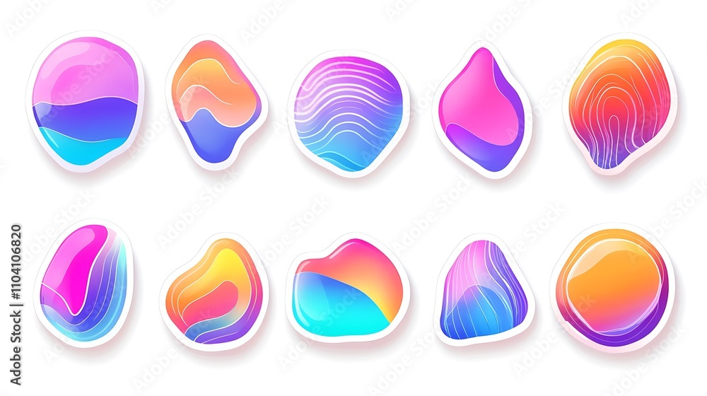 Gradient-themed stickers with layered designs and smooth color ...