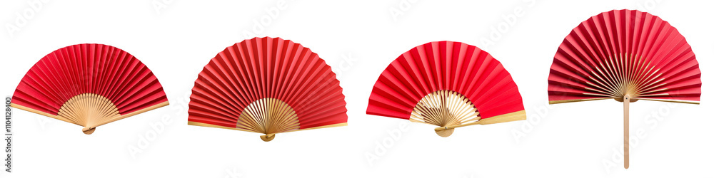 symbols of Chinese New Year concept. Four elegant red fans with ...