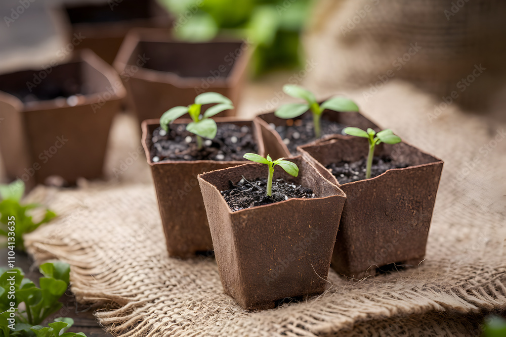 Environmental consideration recycling concept. Newly sprouted plants in ...