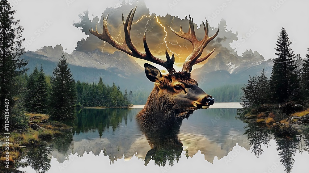 Deer Antler Lake during a storm, its deer-head silhouette framed by ...