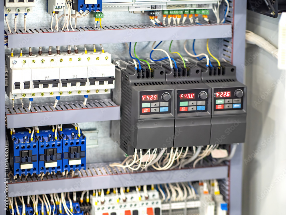 Electrical equipment. Power panel with automatic switches to cut off ...