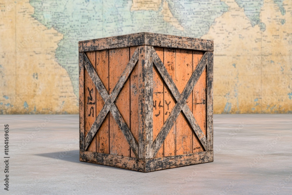 A vintage-style illustration of a wooden shipping crate with bold ...