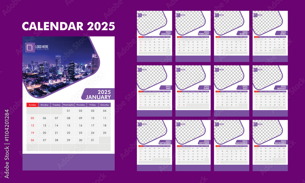 Editable Calendar Design-2025 Stock Illustration | Adobe Stock