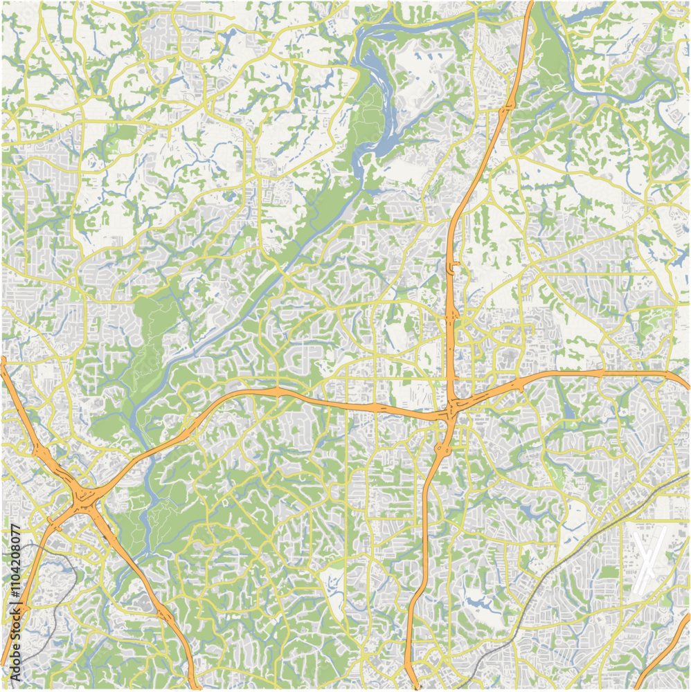 Vector de Stock Map of Sandy Springs in Georgia in a normal road map style. Contains layered ...