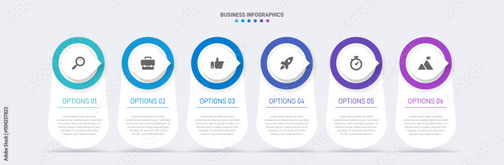 Horizontal progress bar featuring 6 arrow-shaped elements, symbolizing ...