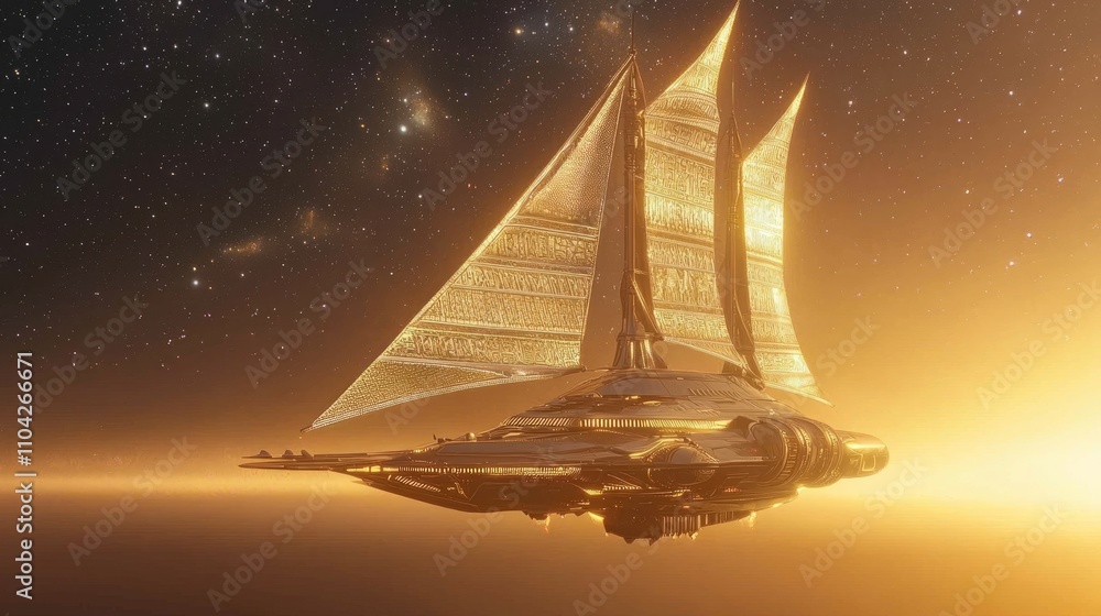 Glowing Futuristic Solar Barque Spaceship Sailing Through Stars | Ultra ...