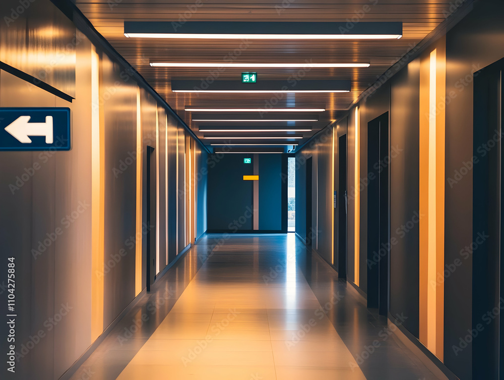 Office interior signage mockups - A modern corridor with illuminated ...