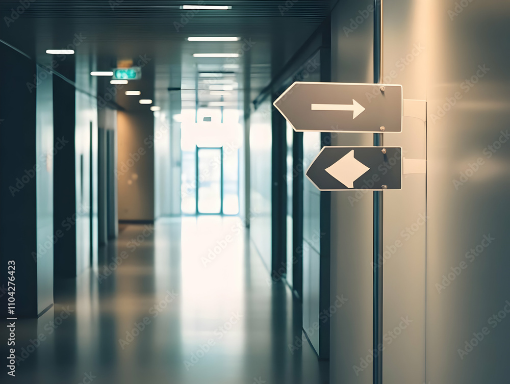 Office interior signage mockups - A modern hallway with directional ...