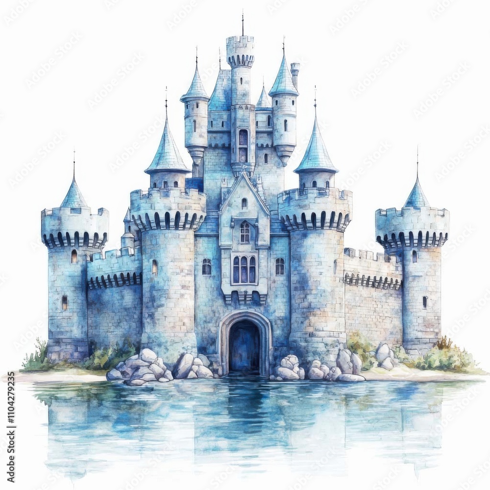Fantasy castle with moat and gate enchanting nobility scene serene ...