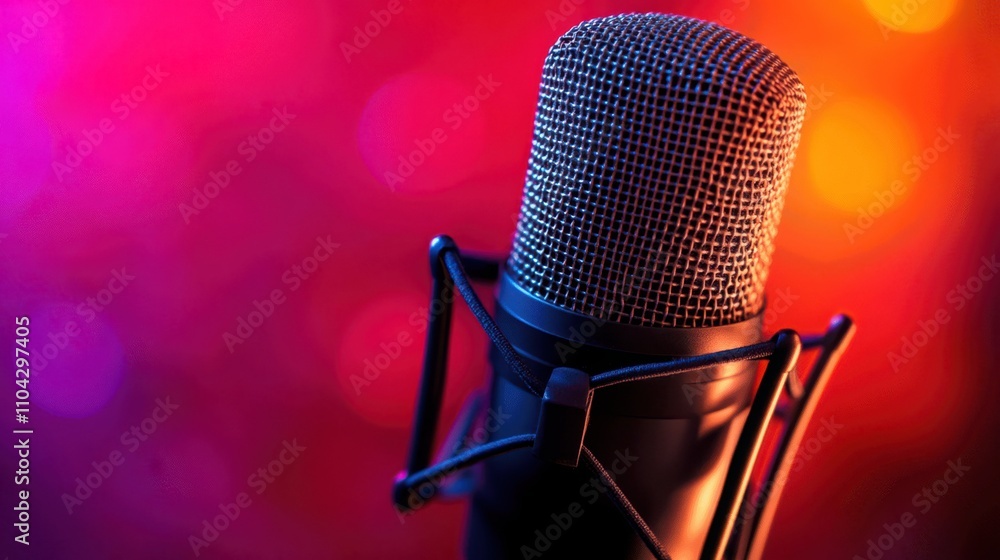High-resolution, realistic studio microphone on a vibrant background ...