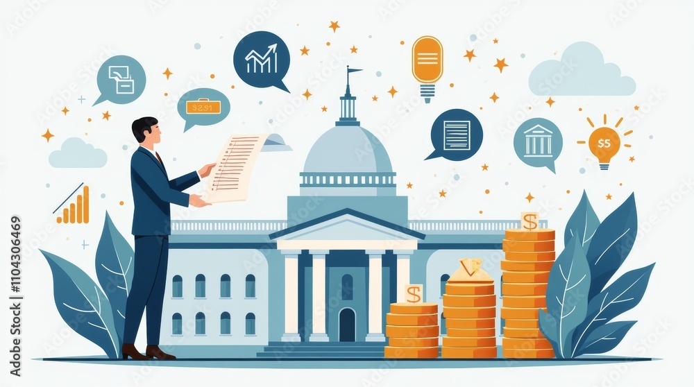 Conceptual image of political economics featuring elements like ...