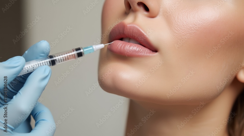 Lip Botox injections concept. Young woman getting beauty injection in ...