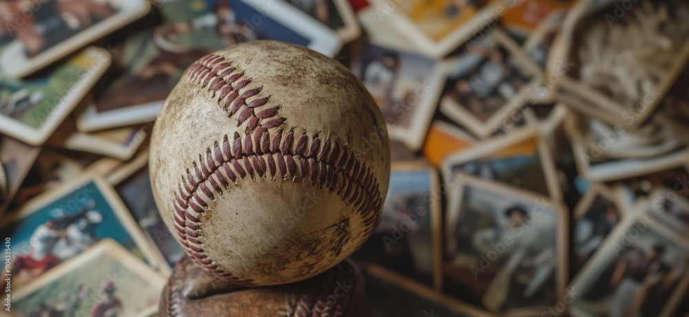 Baseball on vintage photographs background, worn baseball, nostalgic ...