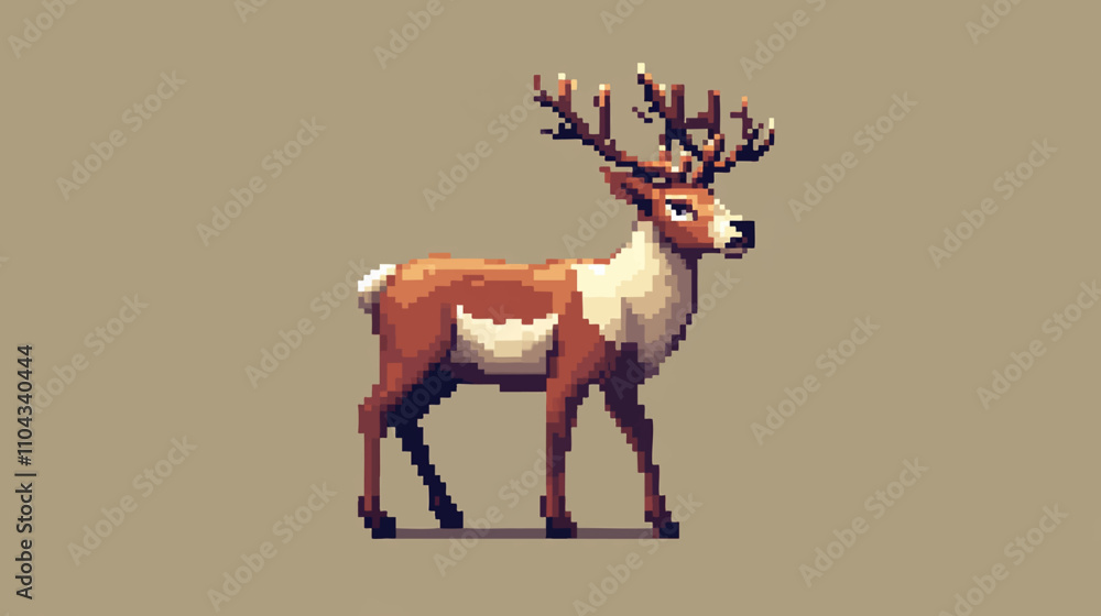 Stock-Vektorgrafik „Elk moose with horns pixel art icon, stag deer ...