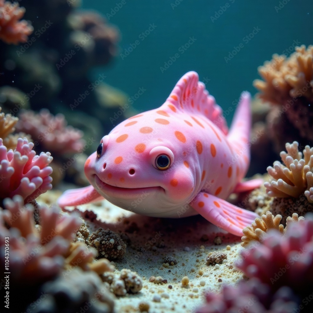 Foto de Stock This unique fish with pink spots glides through the coral ...