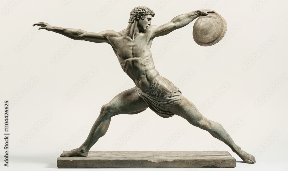 Ancient Greek Discobolus sculpture, athletic figure poised to throw ...