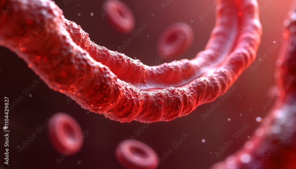 Microscopic view of red blood cells flowing through vein. Healthy blood ...