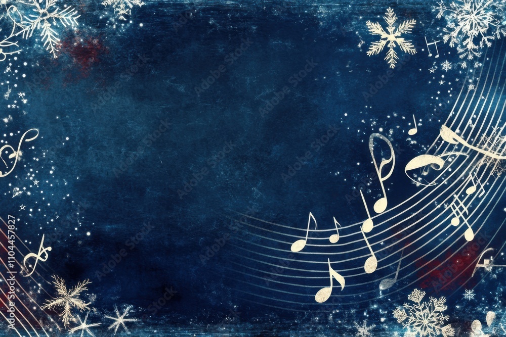 Poster background with musical notes, snowflakes, and stars on the ...