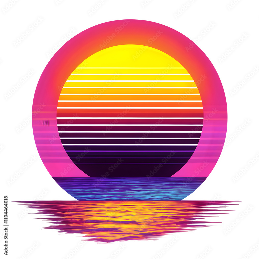 Lively synthwave sunset reflecting on water, with a transparent ...