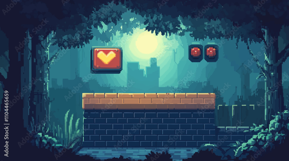 Pixel art landscape battle arena. Game background with vintage animation scene for 8 bit arcade ...